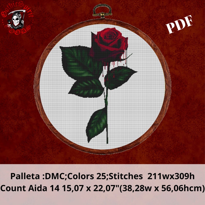 Bleeding Rose Cross Stitch Pattern PDF Gothic Cross Stitch - Etsy