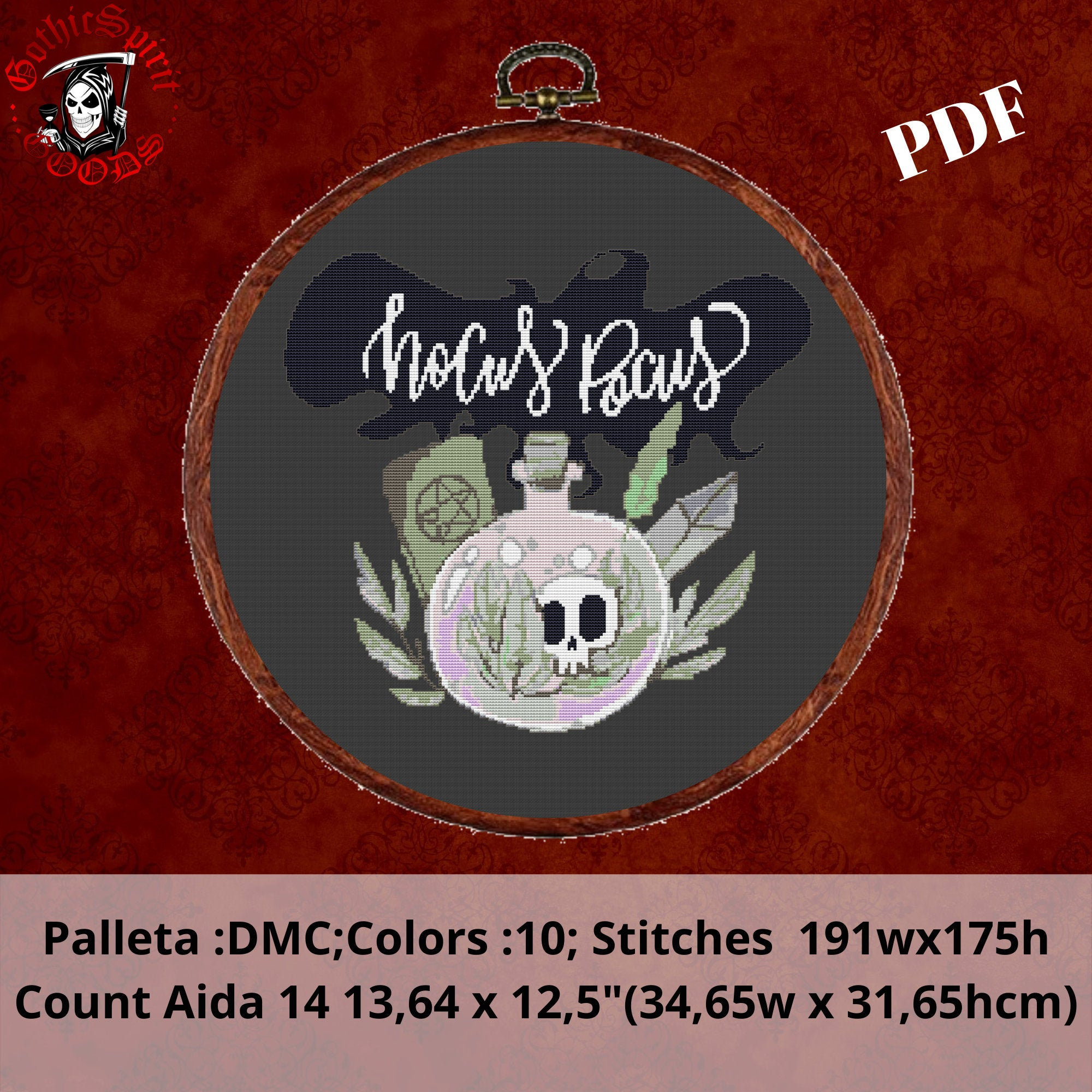 Hocus Pocus Gothic Cross Stitch Pattern for Black Fabric - Etsy