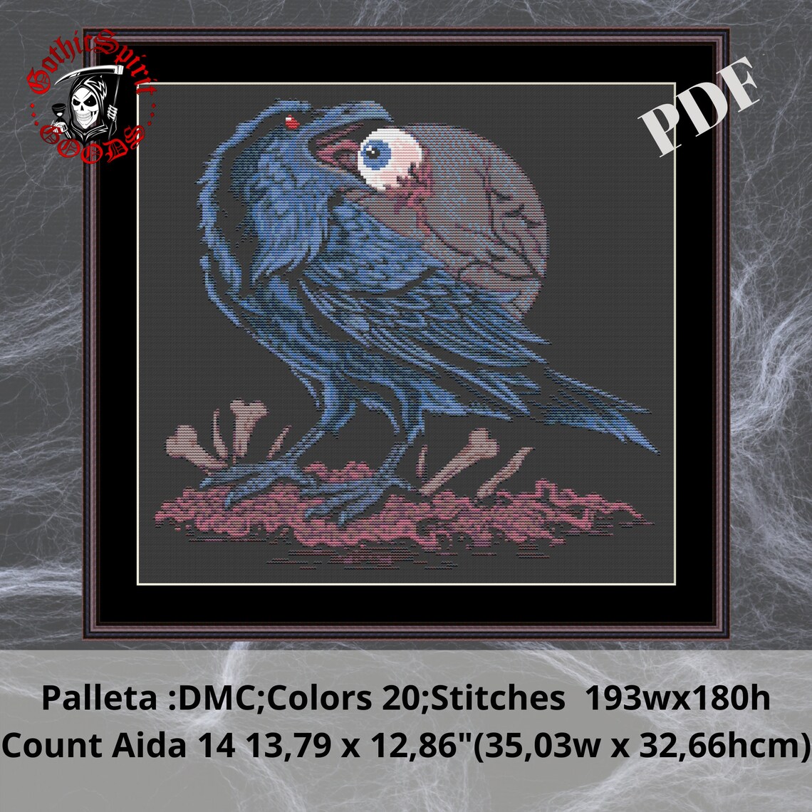 Raven Eat Eyes Gothic Cross Stitch Pattern for Black Fabric - Etsy