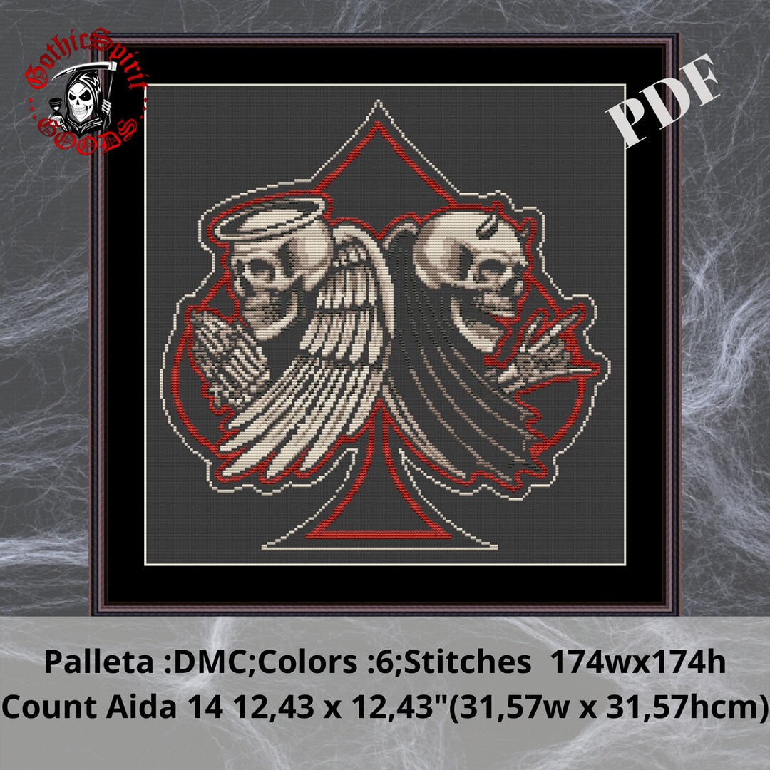 Angel and Devil Gothic Cross Stitch Pattern for Black Fabric - Easy ...