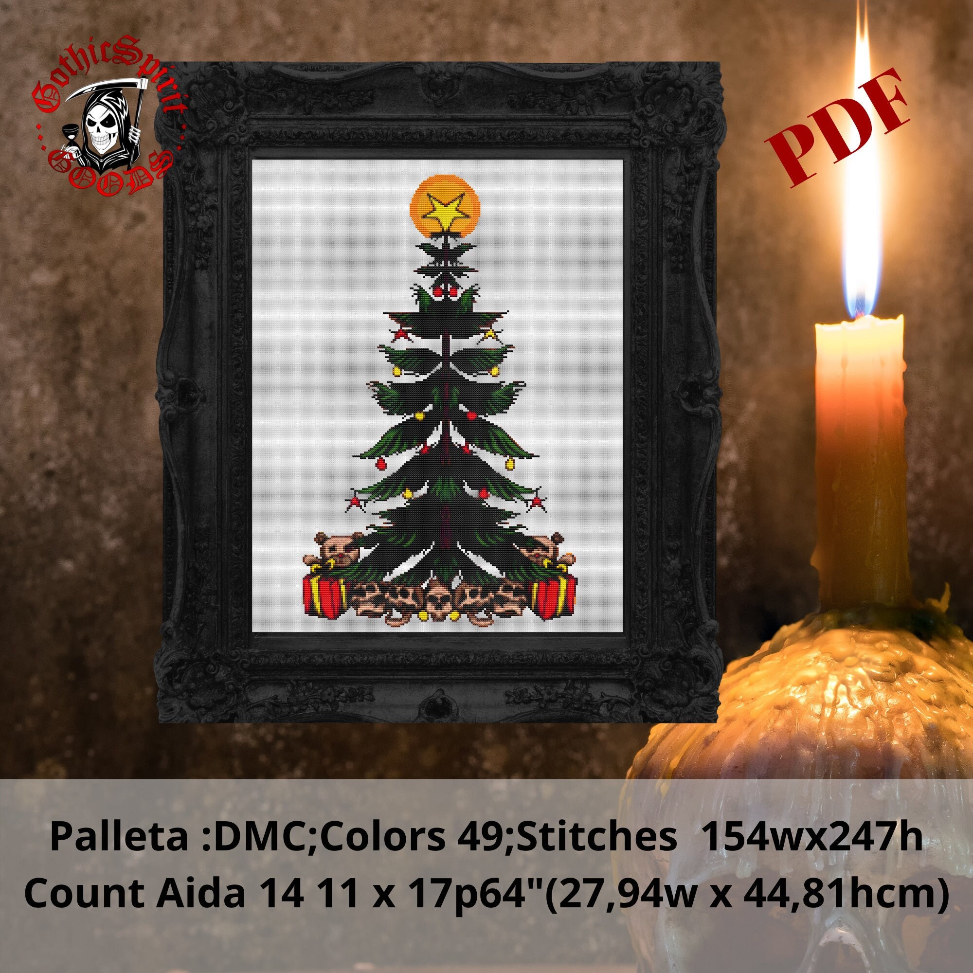 Christmas Tree Gothic Cross Stitch Pattern for Black Fabric | Etsy