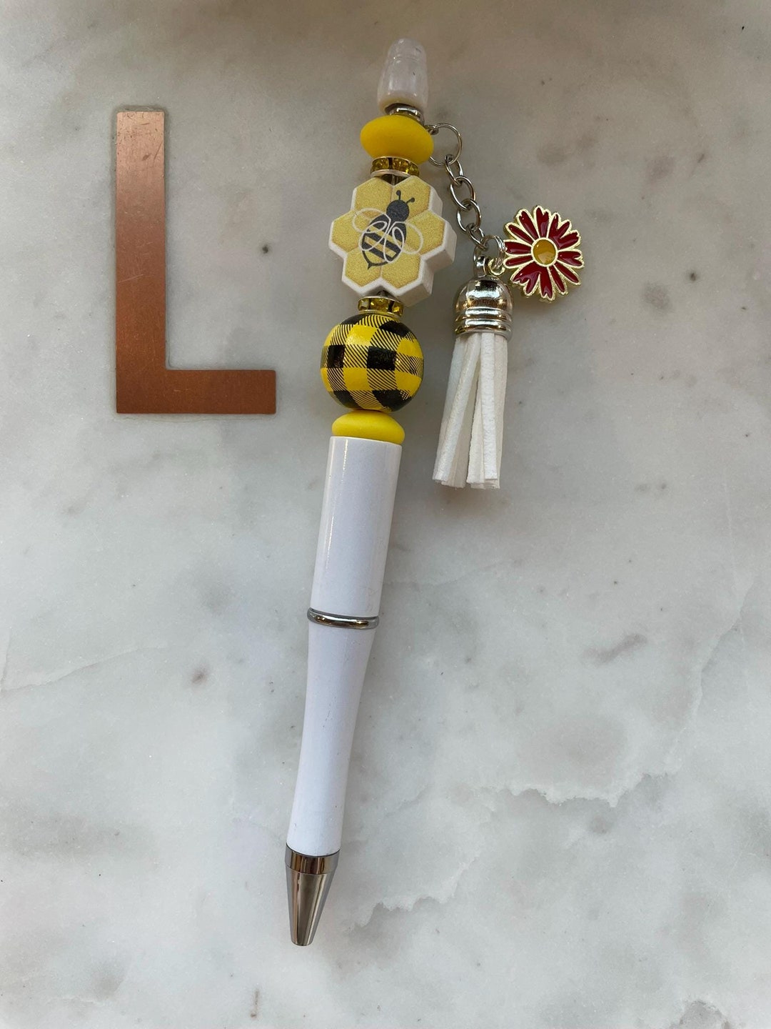 Honey Bee Beaded Pen Honey Bee Pen With Extra Black Ink Refill Tassel ...