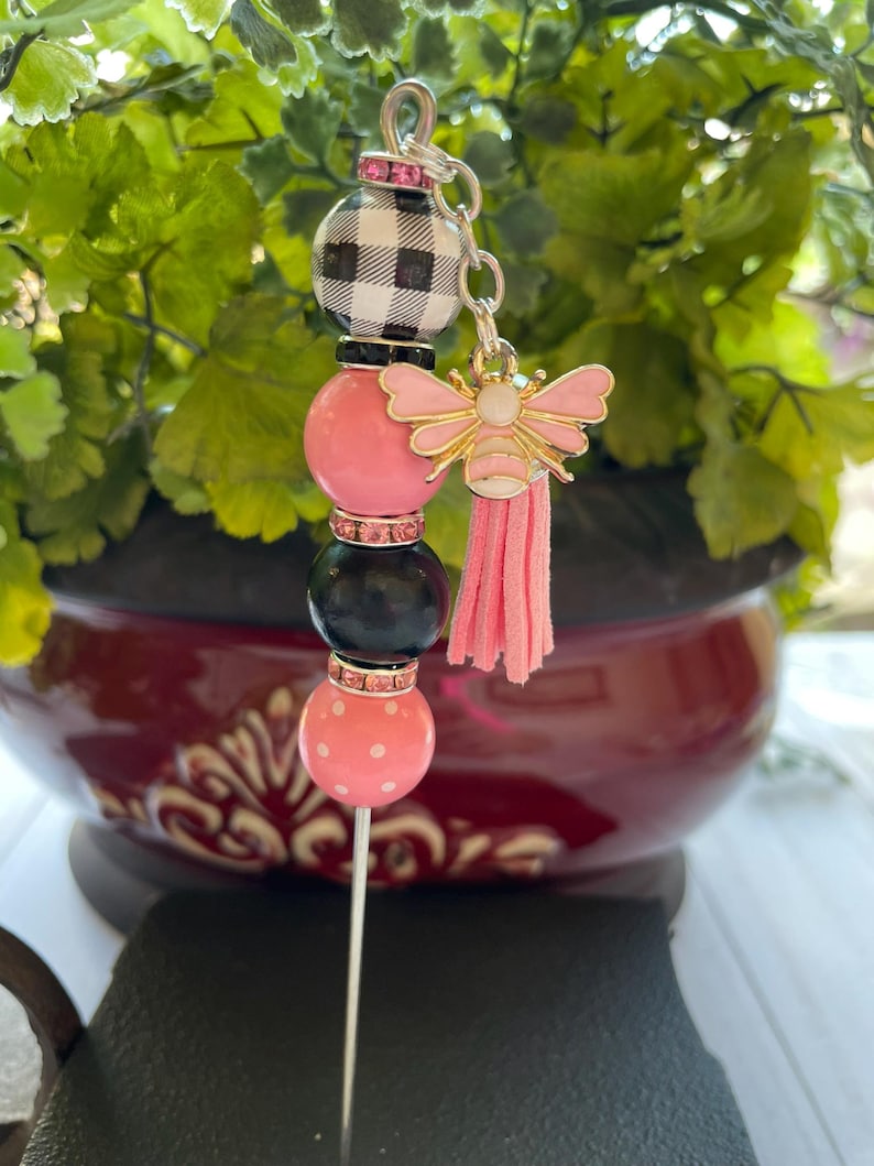 Beaded Scribe Tool Pokey Weeding Tool Pink Cow Themed Wooden Beaded ...