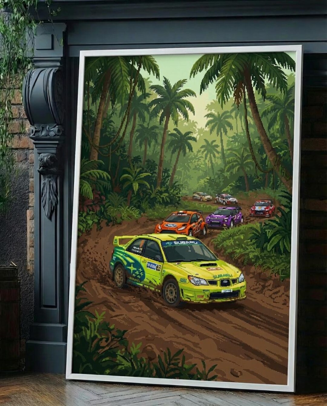 Pixel Art Jungle Rally Poster - Subaru WRX Mud Track Print - Tropical ...