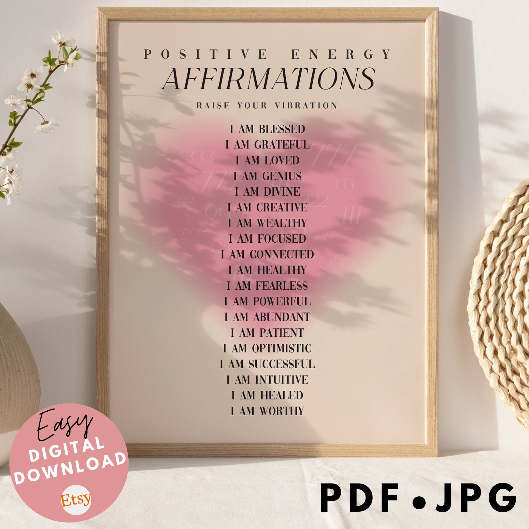 Positive Energy Daily Affirmations INSTANT Download, Manifestation Art ...