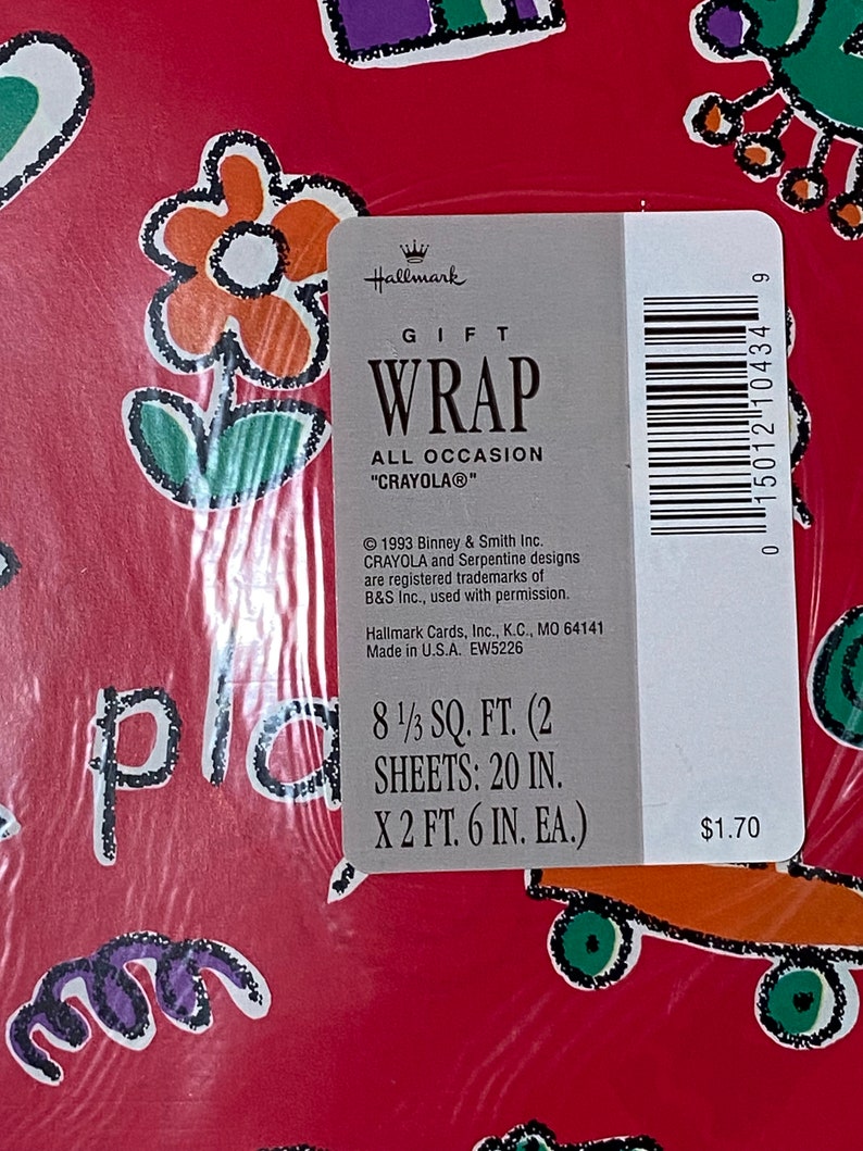 Crayola 90s Vintage Gift Wrap Hallmark Crayons Red All Occasion 1993 ...