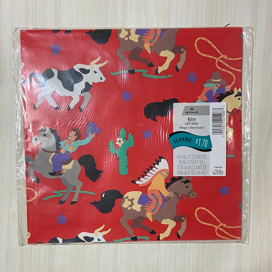 90s Cowboys and Indians Western Gift Wrap Hallmark Kids Old Stock NOS ...