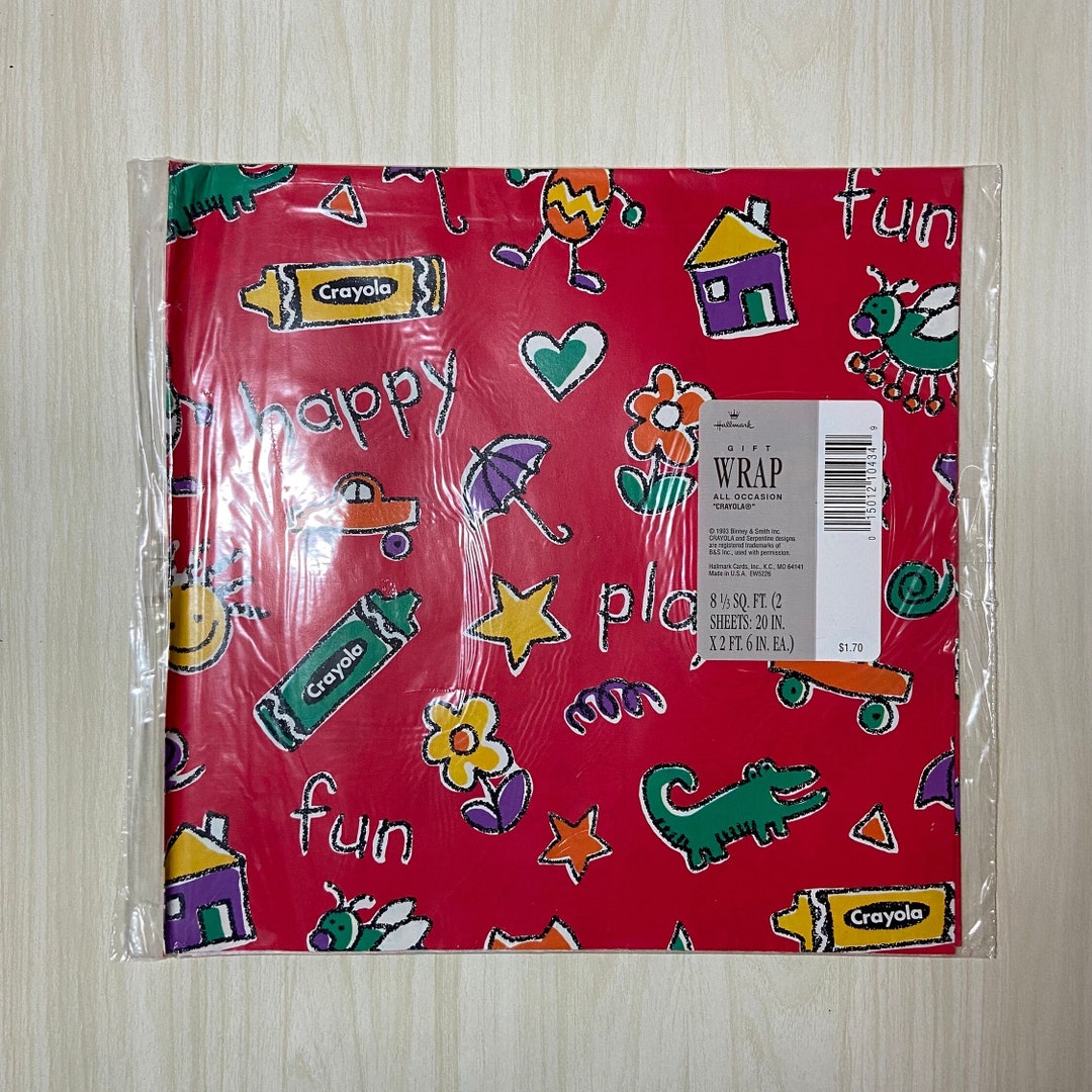 Crayola 90s Vintage Gift Wrap Hallmark Crayons Red All Occasion 1993 ...