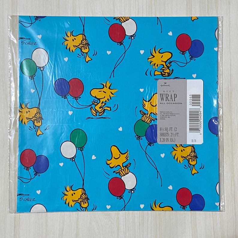 Peanuts WOODSTOCK Gift Wrap Hallmark Old Stock Balloons Birthday NOS ...