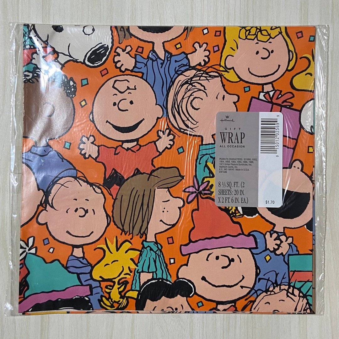 Peanuts Birthday Gift Wrap Old Stock Orange Snoopy Cake Charlie Brown ...