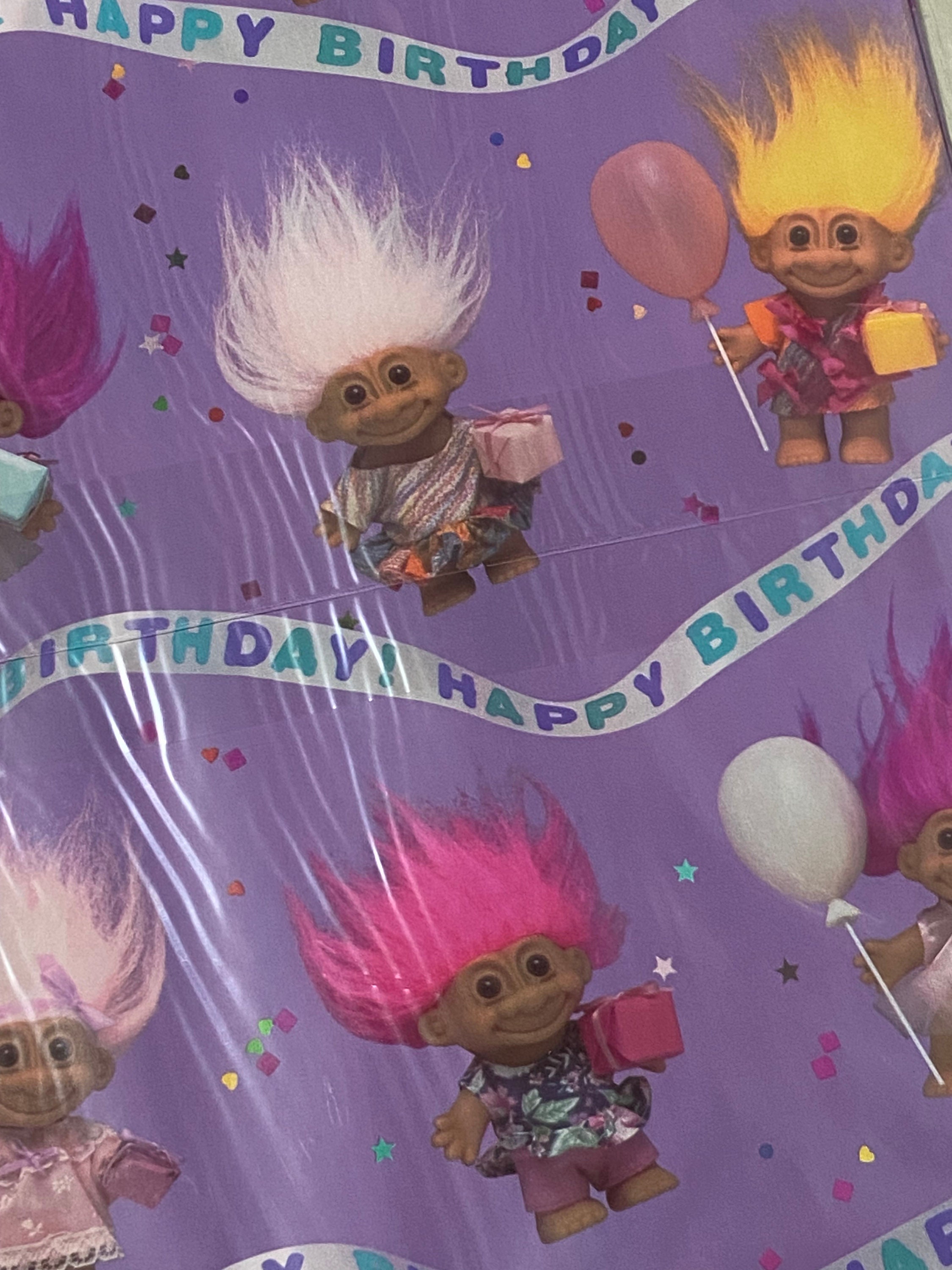 90s TROLLS Gift Wrap Happy Birthday Hallmark Old Stock NOS Vintage ...