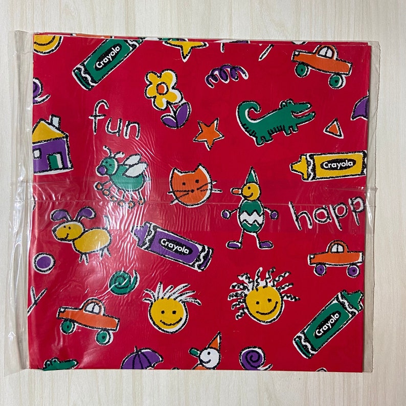 Crayola 90s Vintage Gift Wrap Hallmark Crayons Red All Occasion 1993 ...