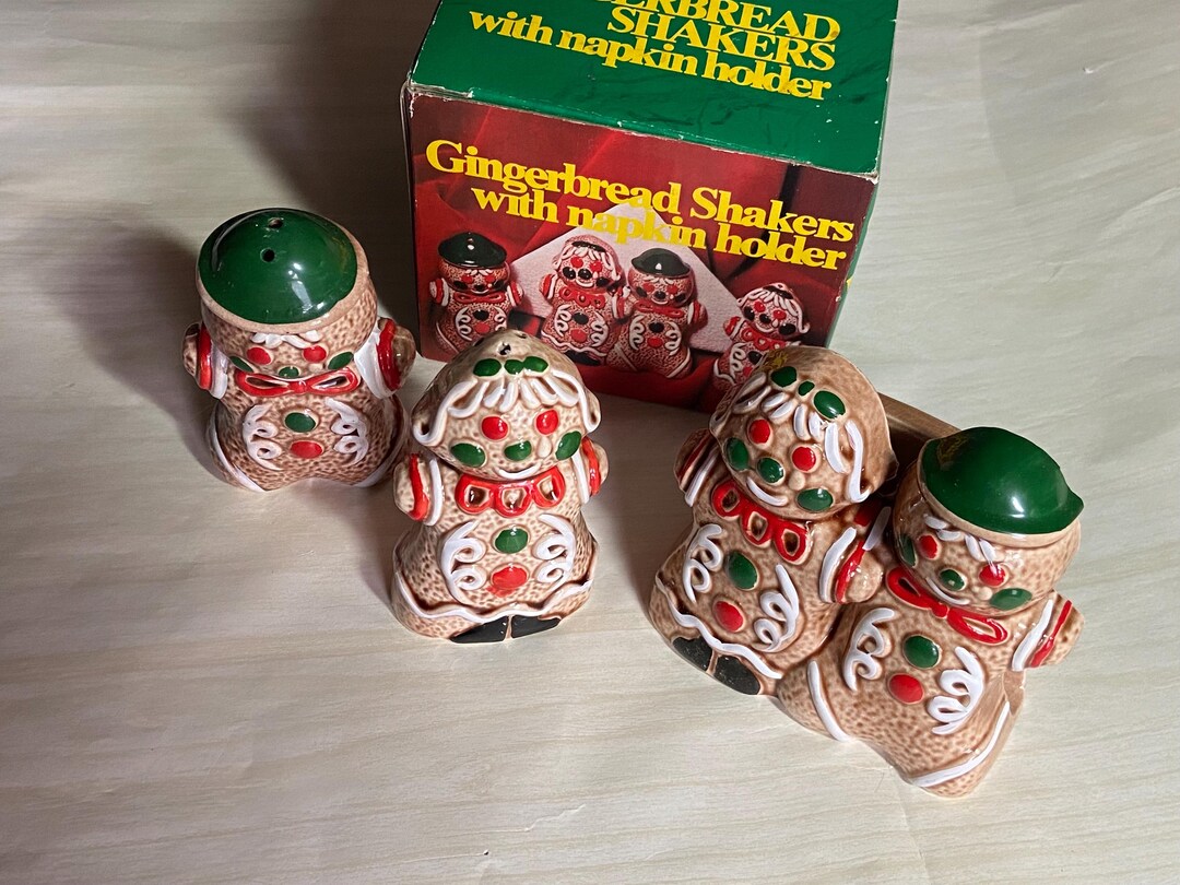 Gingerbread Napkin Holder and Shakers Christmas Table Set 80s Japan in ...