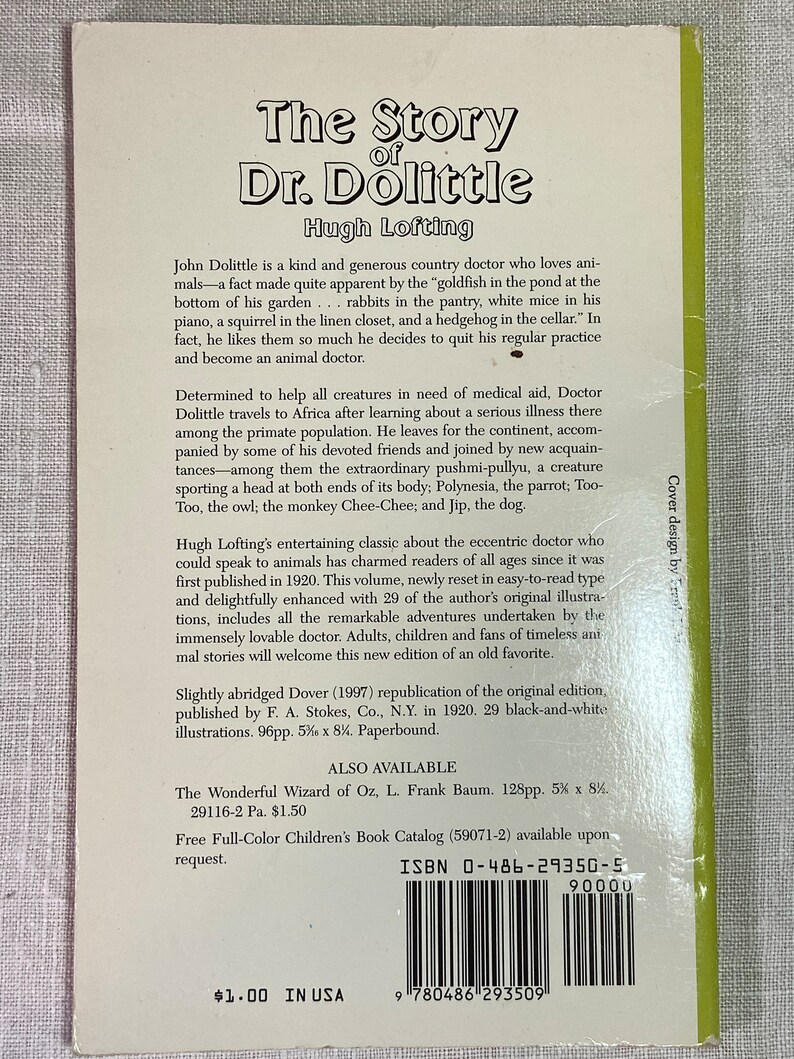 The Story of Dr. Dolittle Dover Books Hugh Lofting Children’s Classic ...