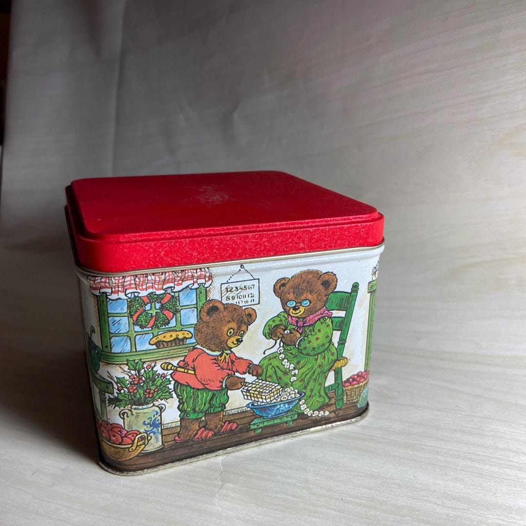 Vintage Christmas Tin Bears Baking Kitchen 80s 4.5” Old Fashioned ...