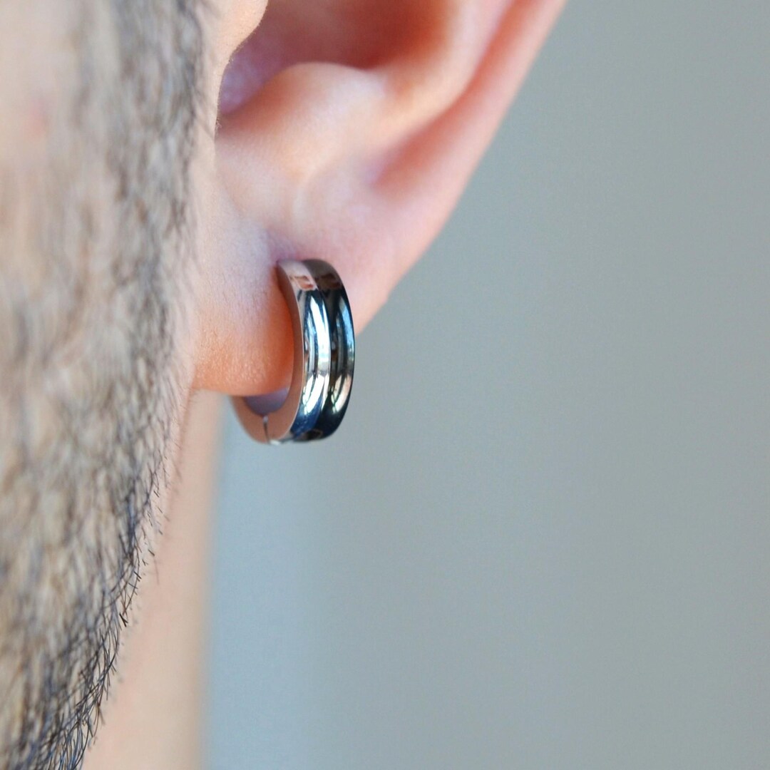 Adjustable Clip-on Hoop Earring: Stainless Steel, Black & Silver - Etsy