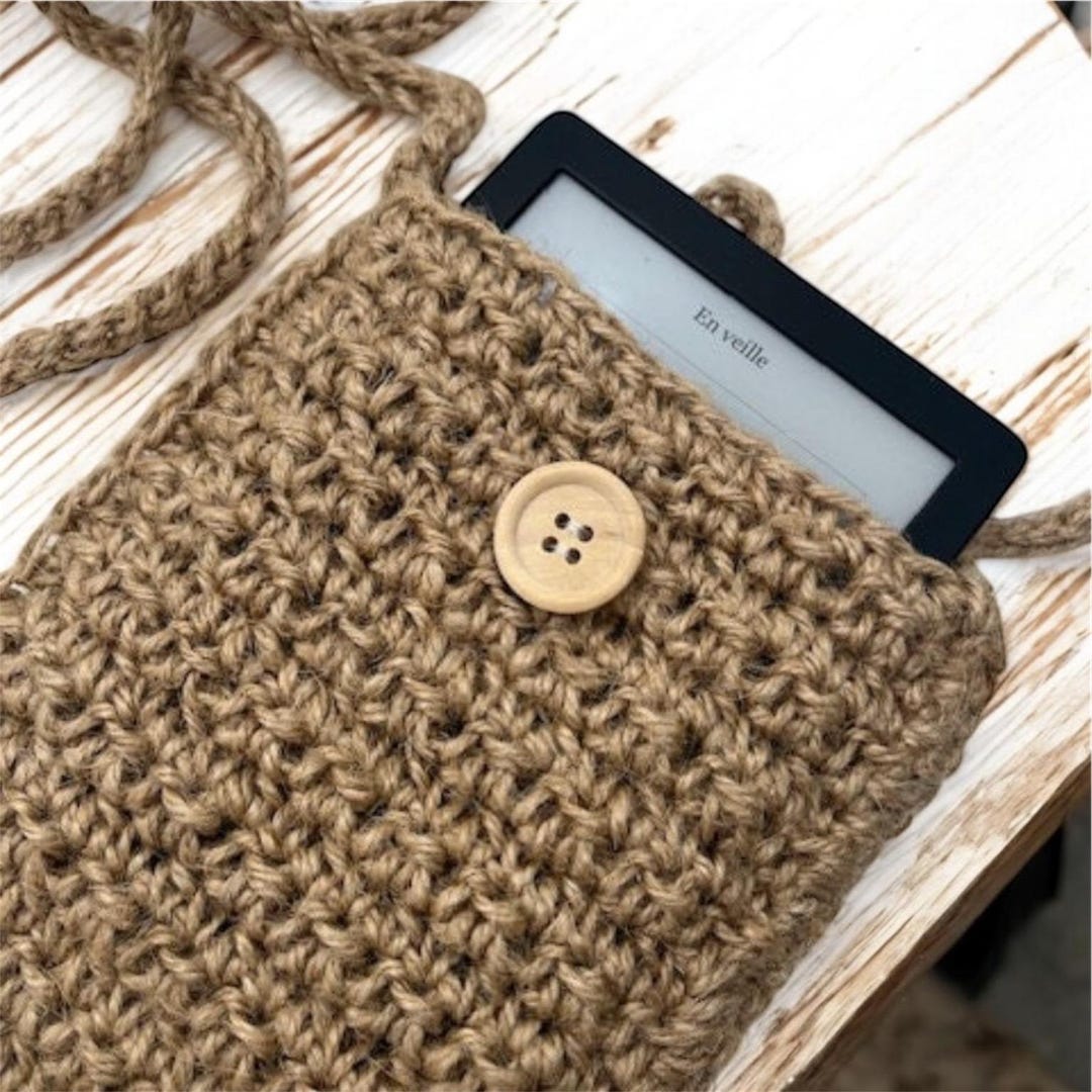 Cell Phone Bag, Mini Jute and Flower Bag, Nomadic E-reader Case, Boho ...