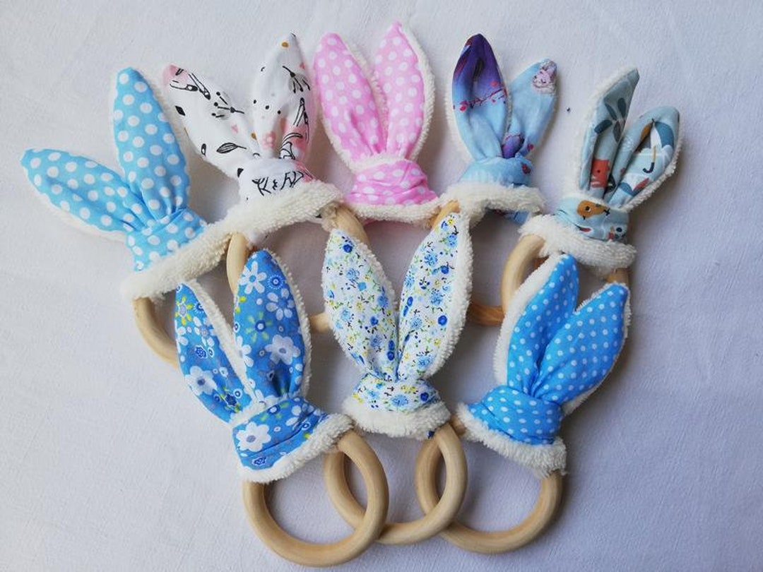 Rabbit Ears Rattle, Teething Ring, Very Soft Bamboo Sponge Cuddly Toy ...