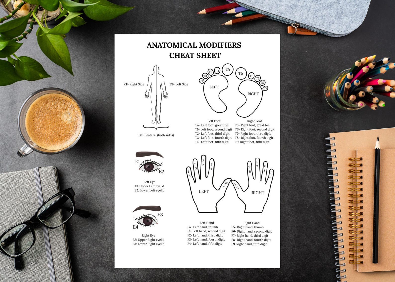 Anatomical Modifiers Cheat Sheet | Medical Coding PDF | Instant ...