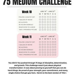 75 MEDIUM Challenge Tracker Printable PDF | 75 Day Fitness Habit ...
