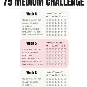 75 MEDIUM Challenge Tracker Printable PDF | 75 Day Fitness Habit ...