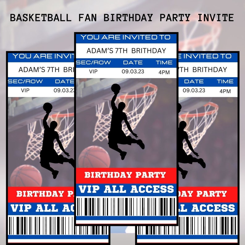 Basketball Birthday Invitation Ticket | Editable VIP Access Party ...