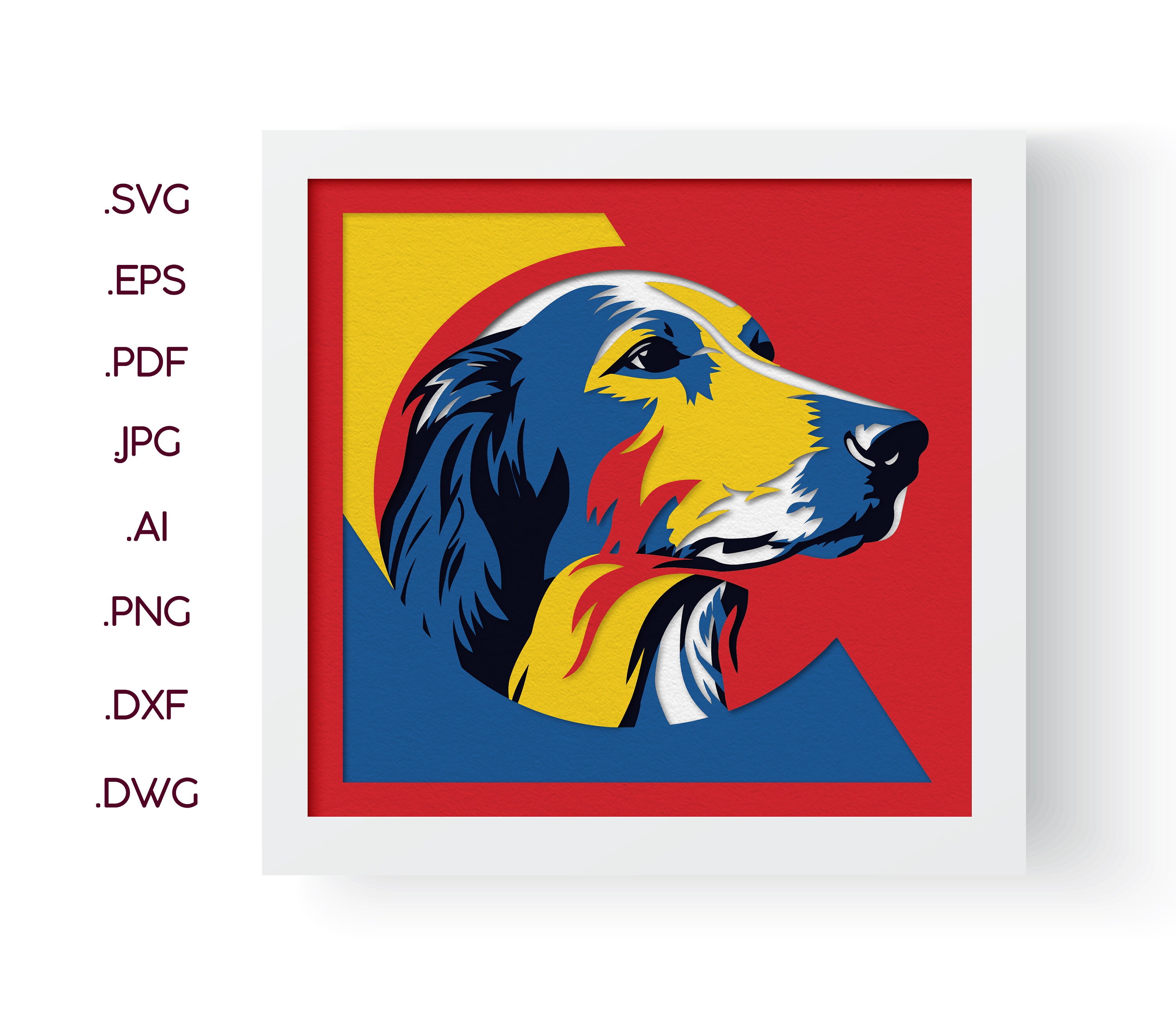 Colorful Dog Shadow Box SVG and 3D Paper Cut Template, Layered for ...