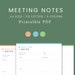 Printable Meeting Notes -meeting Worksheet - 3 Colors Meeting Notebook ...