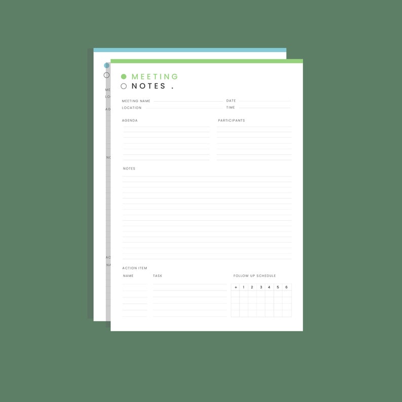 Printable Meeting Notes -meeting Worksheet - 3 Colors Meeting Notebook ...