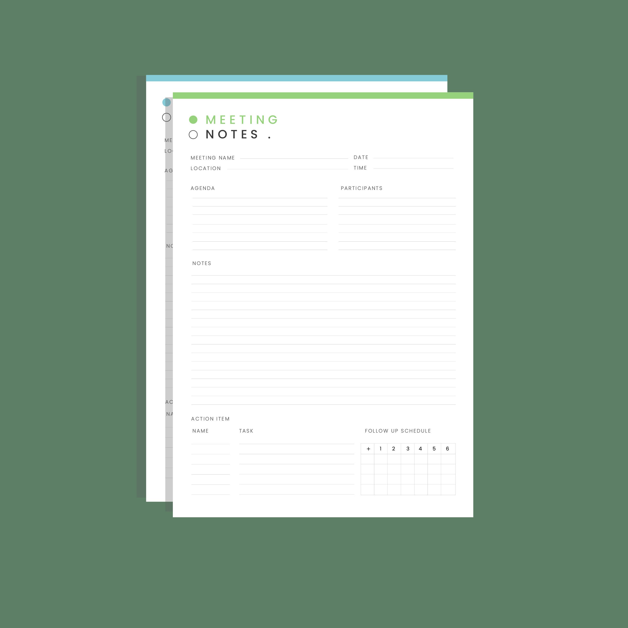 Printable Meeting Notes -meeting Worksheet - 3 Colors Meeting Notebook ...