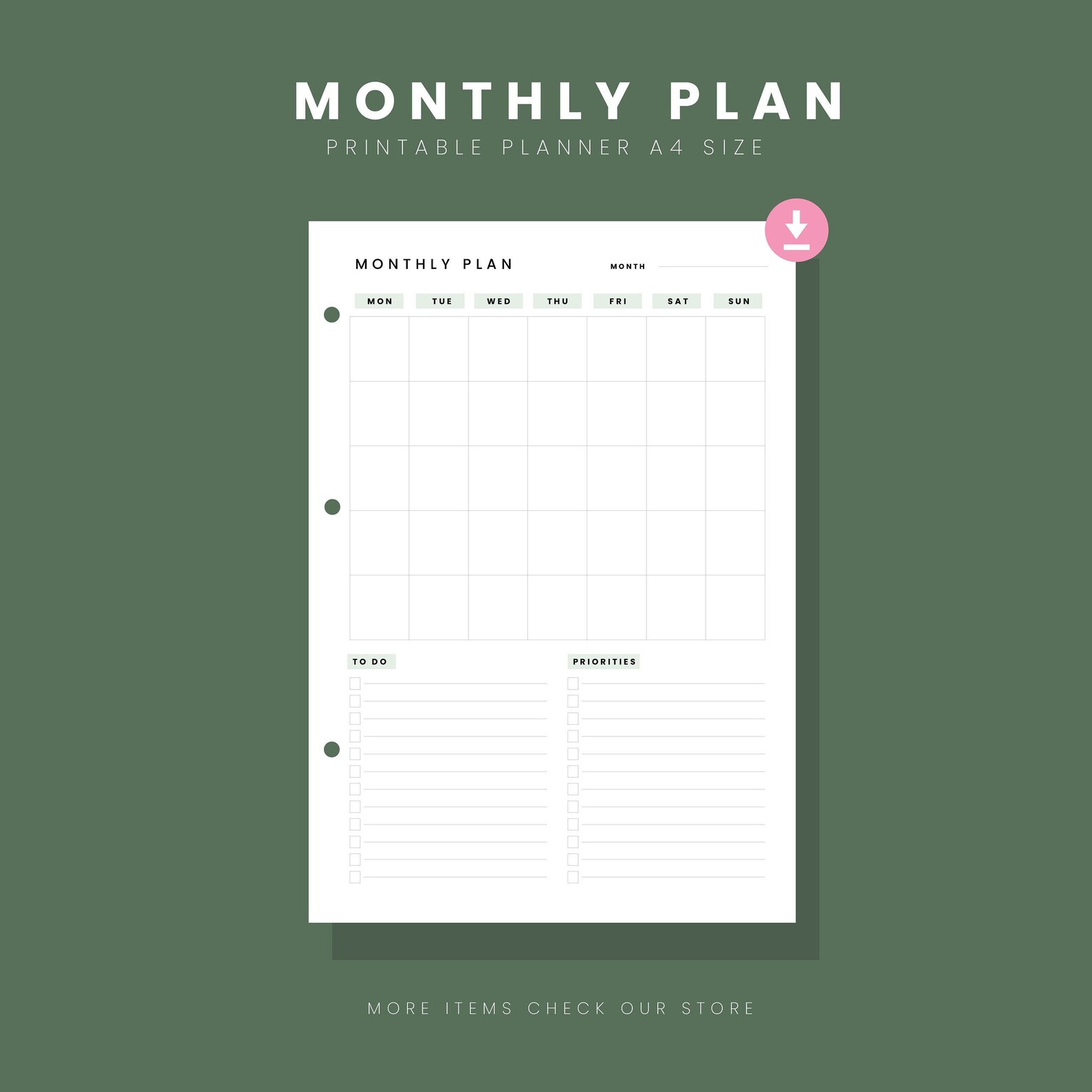 Printable Monthly Planner A4 Size , Daily Printable Planner , Weekly ...