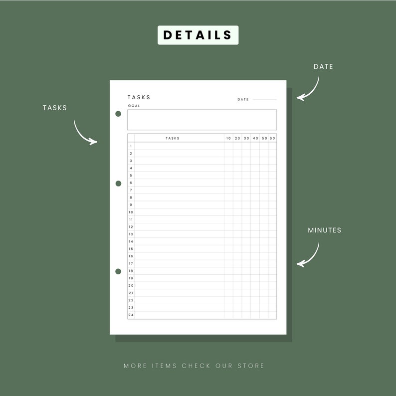 10 Minute Tasks Planner Printable Pomodoro Time Tracker | Etsy