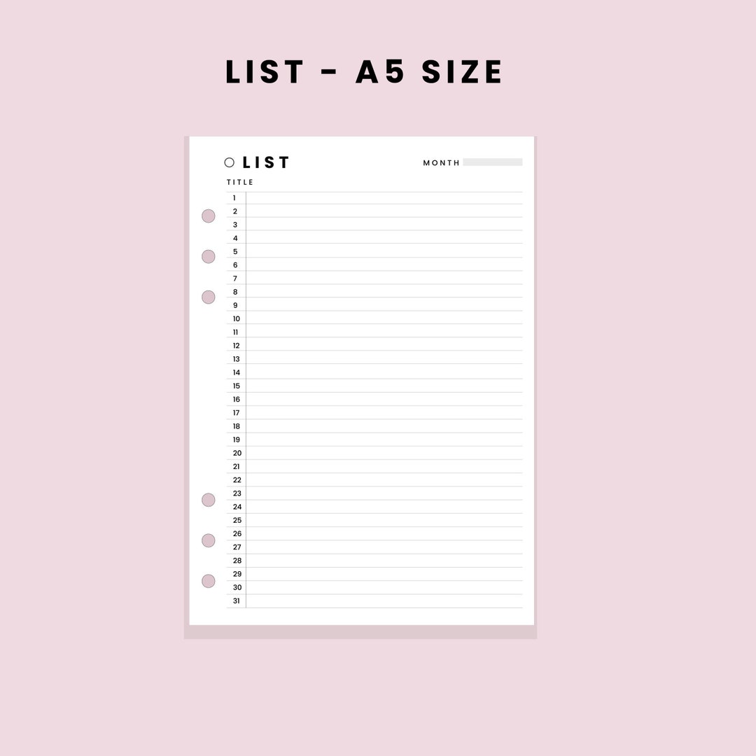 Monthly List Printable, 30 Day List, Productivity Planner, Printable ...