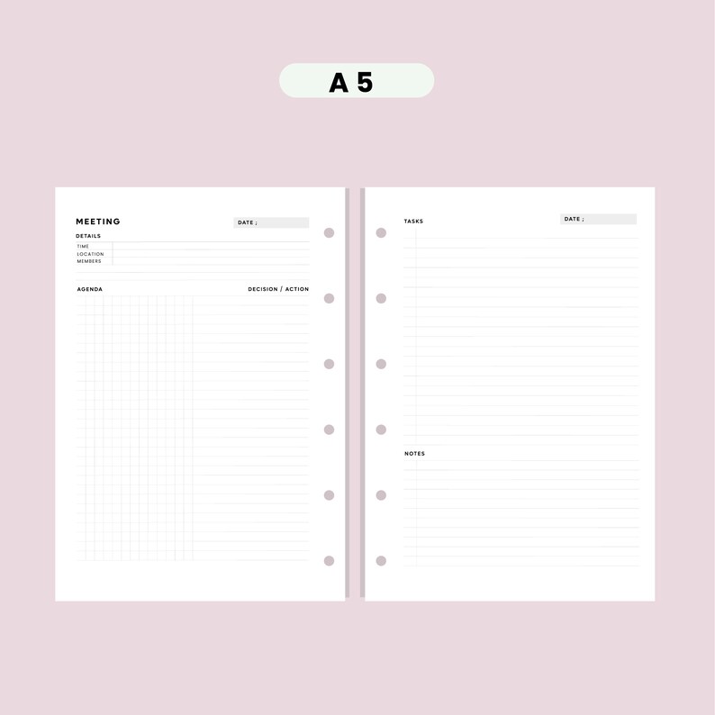 Meeting Notes Template Printable A5 Insert 2 Pages | Team Meeting ...