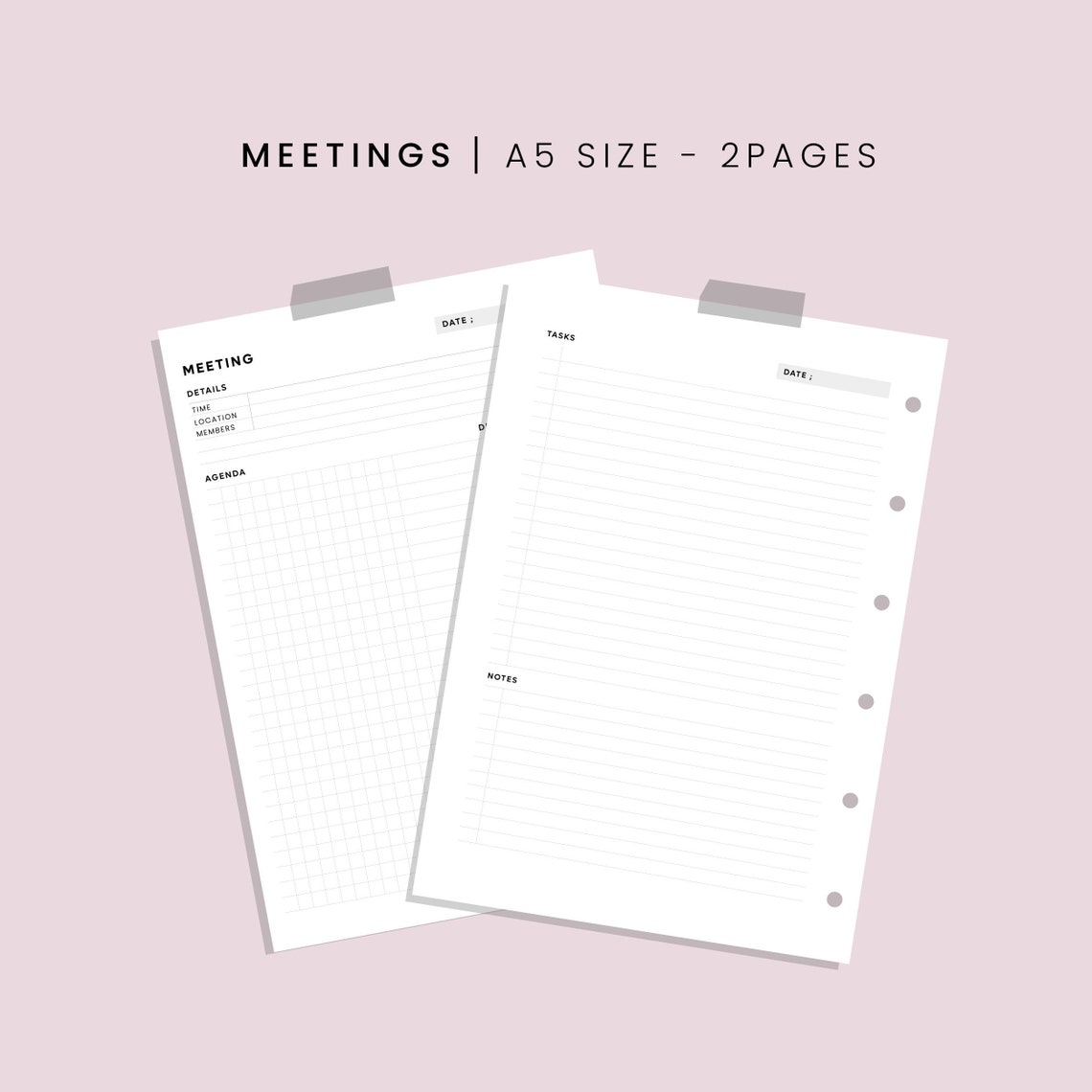Meeting Notes Template Printable A5 Insert 2 Pages | Team Meeting ...