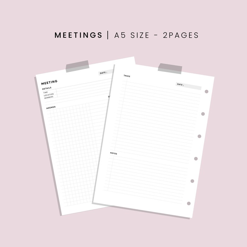 Meeting Notes Template Printable A5 Insert 2 Pages | Team Meeting ...