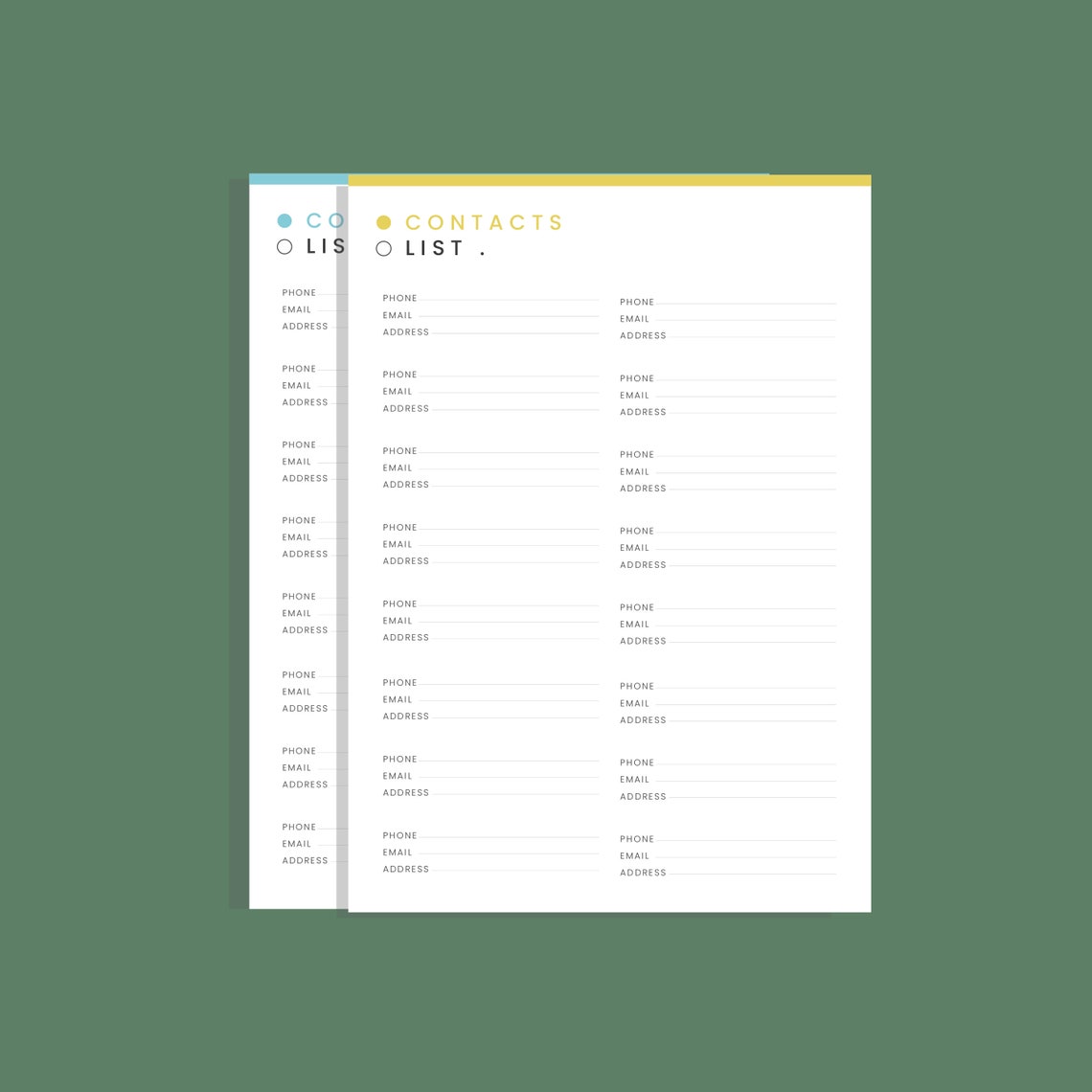 Printable Contacts List A4 US Letter Size, Friends Contacts, Contact ...