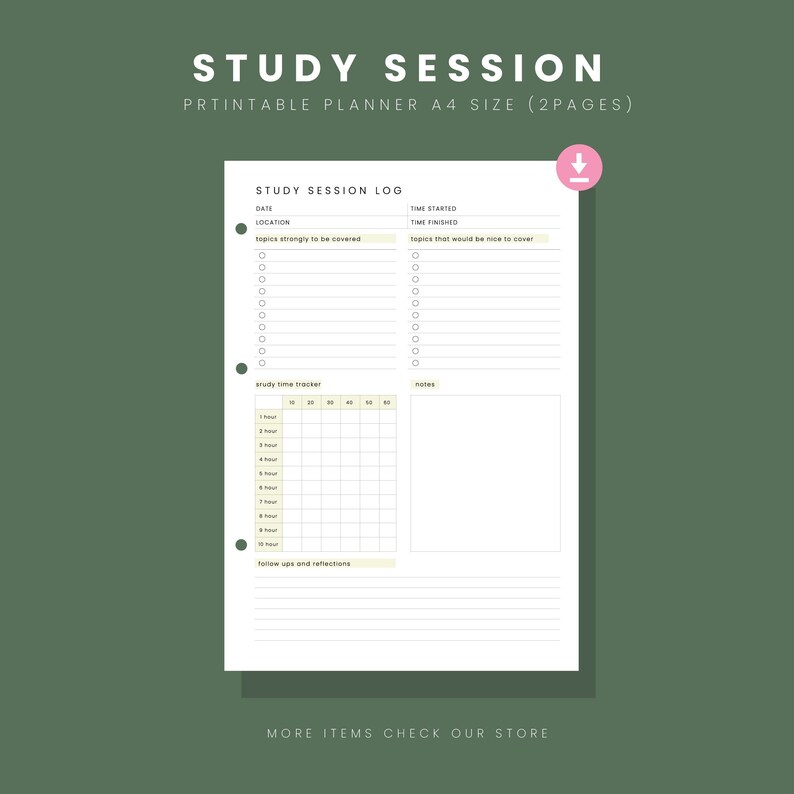 Pomodoro Study Planner Printable | A4 Size | Study Session Tracker ...