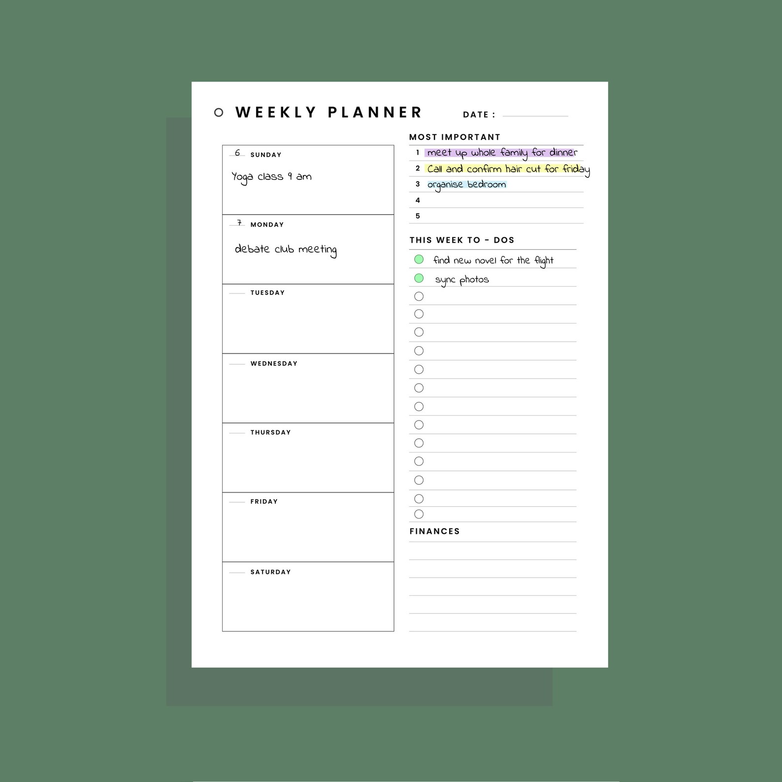 Weekly Tasks Planner Printable To Do List Finance Tracking | Etsy