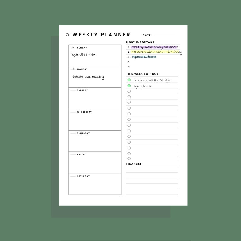 Weekly Tasks Planner Printable | to Do List | Finance Tracking | Weekly ...