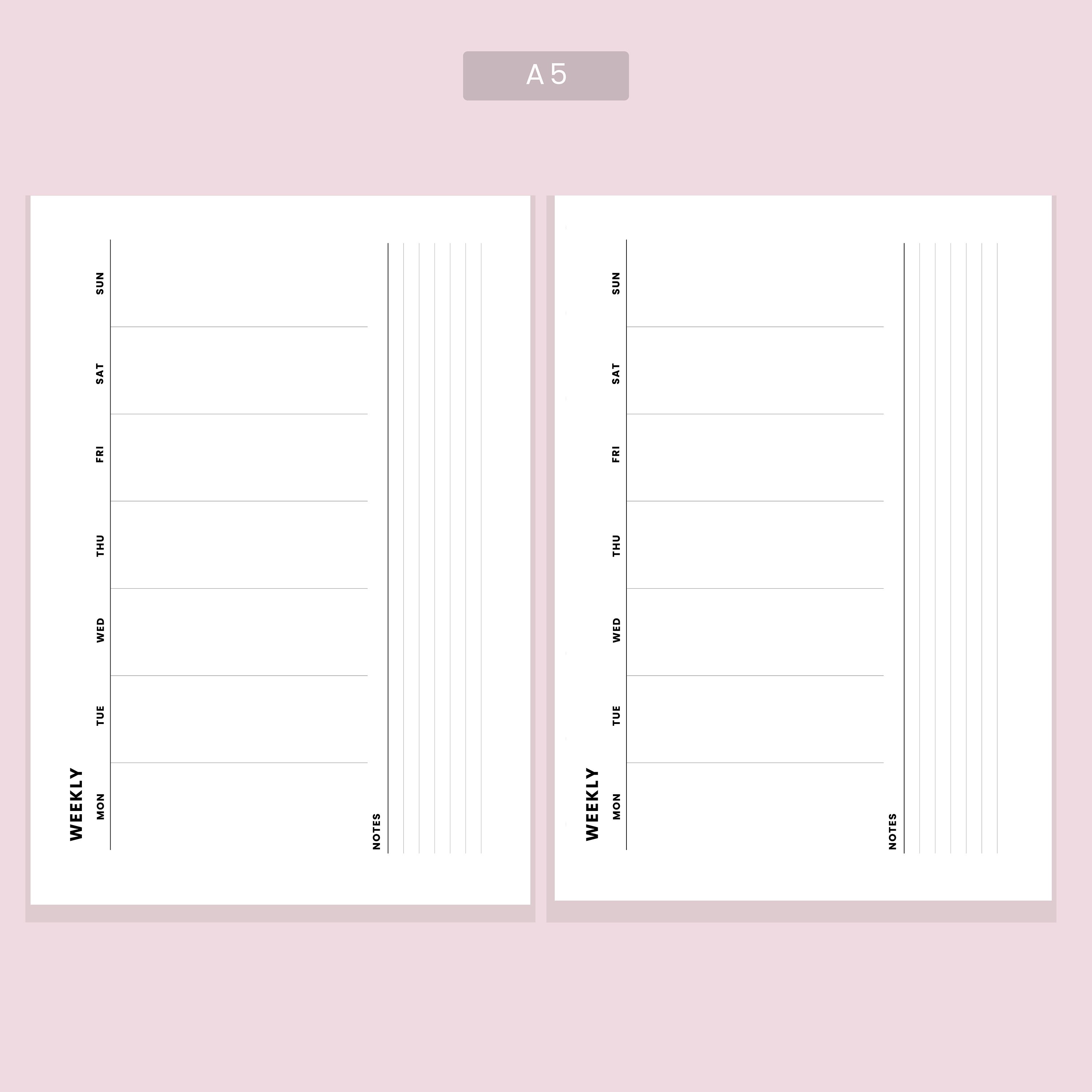 Week on 1 Page WO1P Horizontal Weekly Planner Printable A5 Planner ...