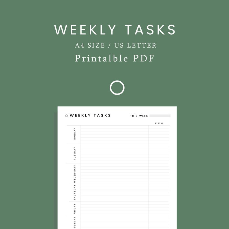 Weekly Tasks Printable A4 US Letter Size Weekly Agenda Weekly | Etsy