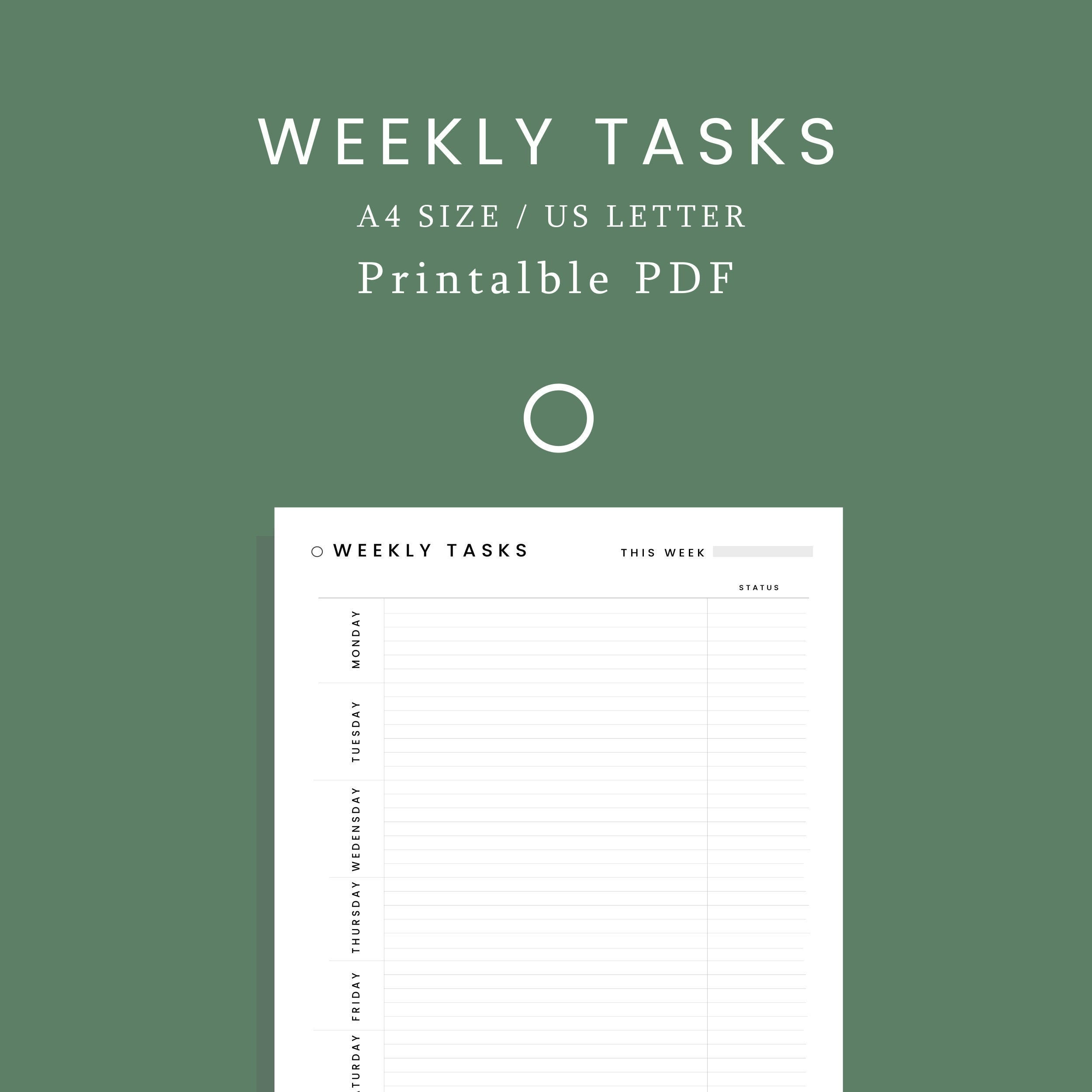 Weekly Tasks Printable A4 US Letter Size, Weekly Agenda Weekly ...