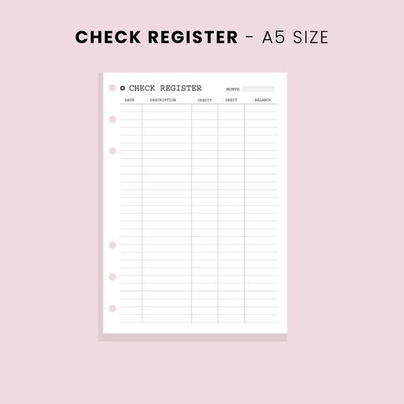 Printable Checking Register A5 Planner Inserts Checkbook | Etsy