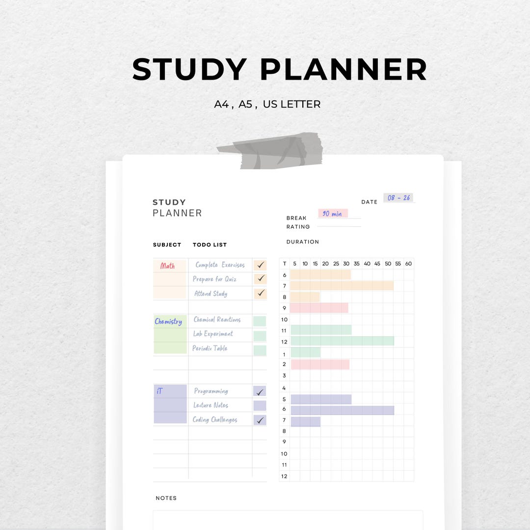 Study Time Tracker Printable PDF: Student Planner - Etsy