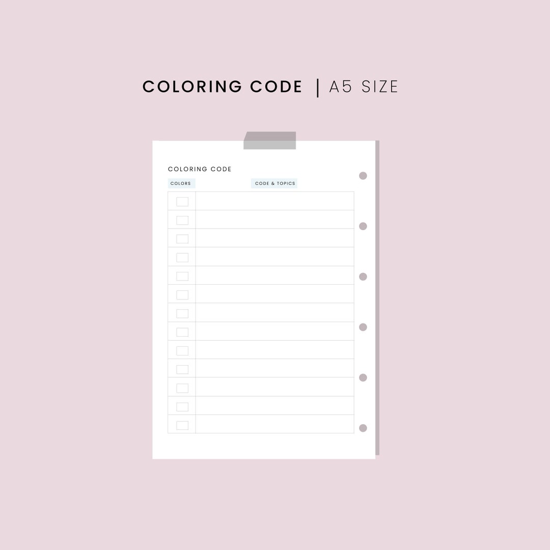 Coloring Code Printable, A5 Coloring Code Planner Coloring Printable ...