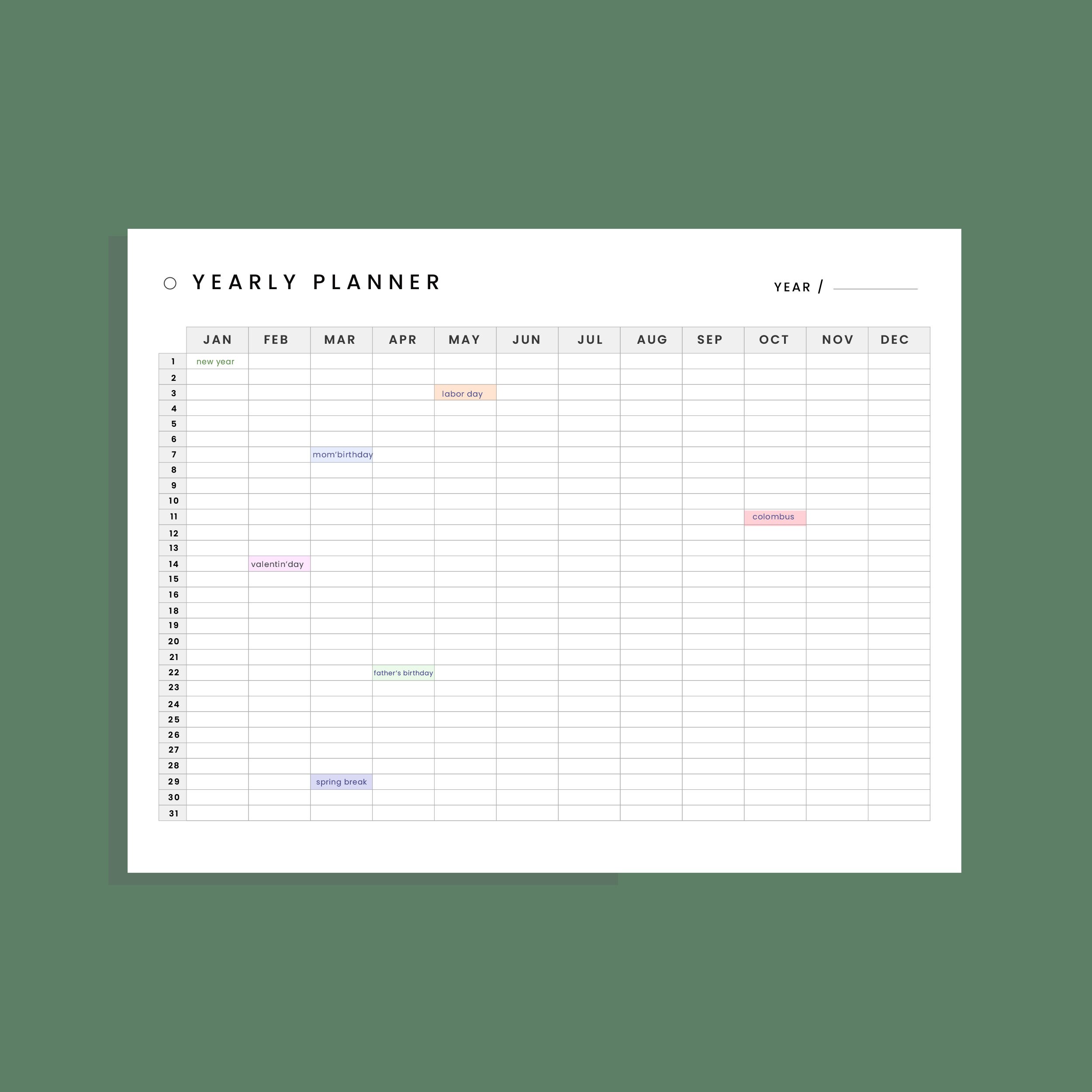Yearly Planner Printable, Printable Yearly Planner, Yearly Planner ...