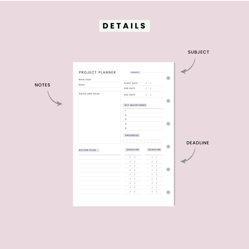 PRINTABLE A5 Printable Project Planner, Printable Student Planner, Work ...