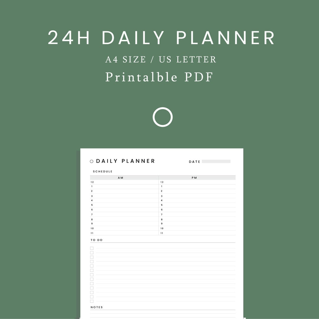 24hour Planner A4 US Letter Size Printable Daily Planner Day Work ...