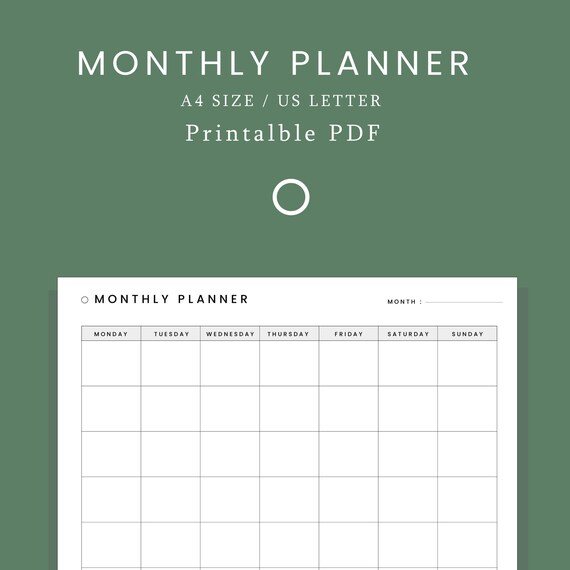 Printable Monthly Planner Landscape Monthly Planner Instant | Etsy